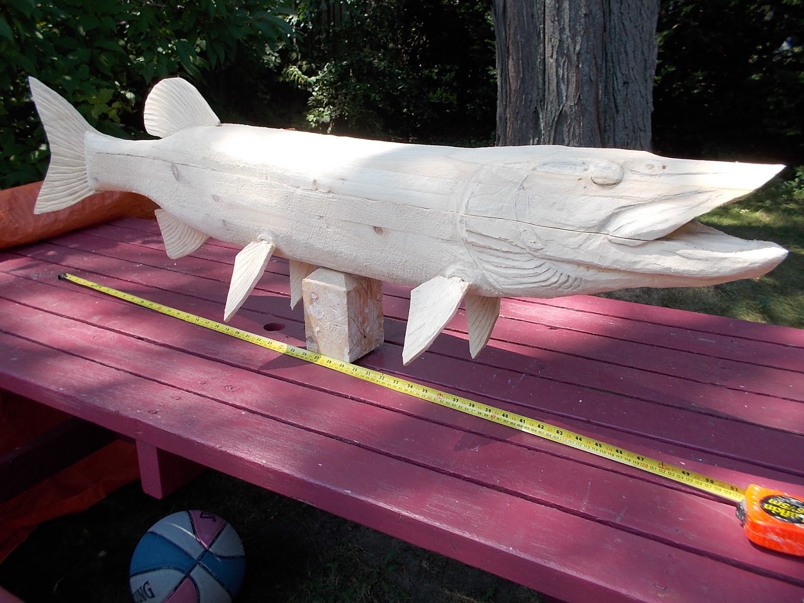 CHARLES WEISS ART: wood carved muskie in progress