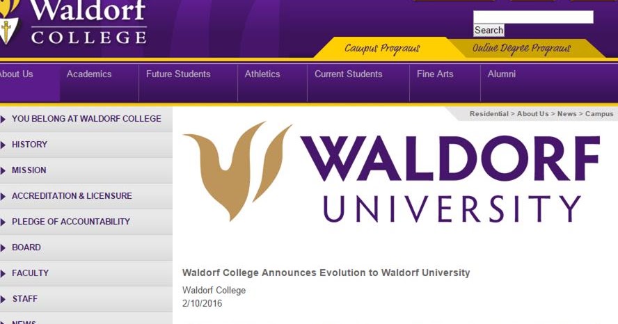College History Garden: Waldorf Colleges Announces Name Change to Waldorf University