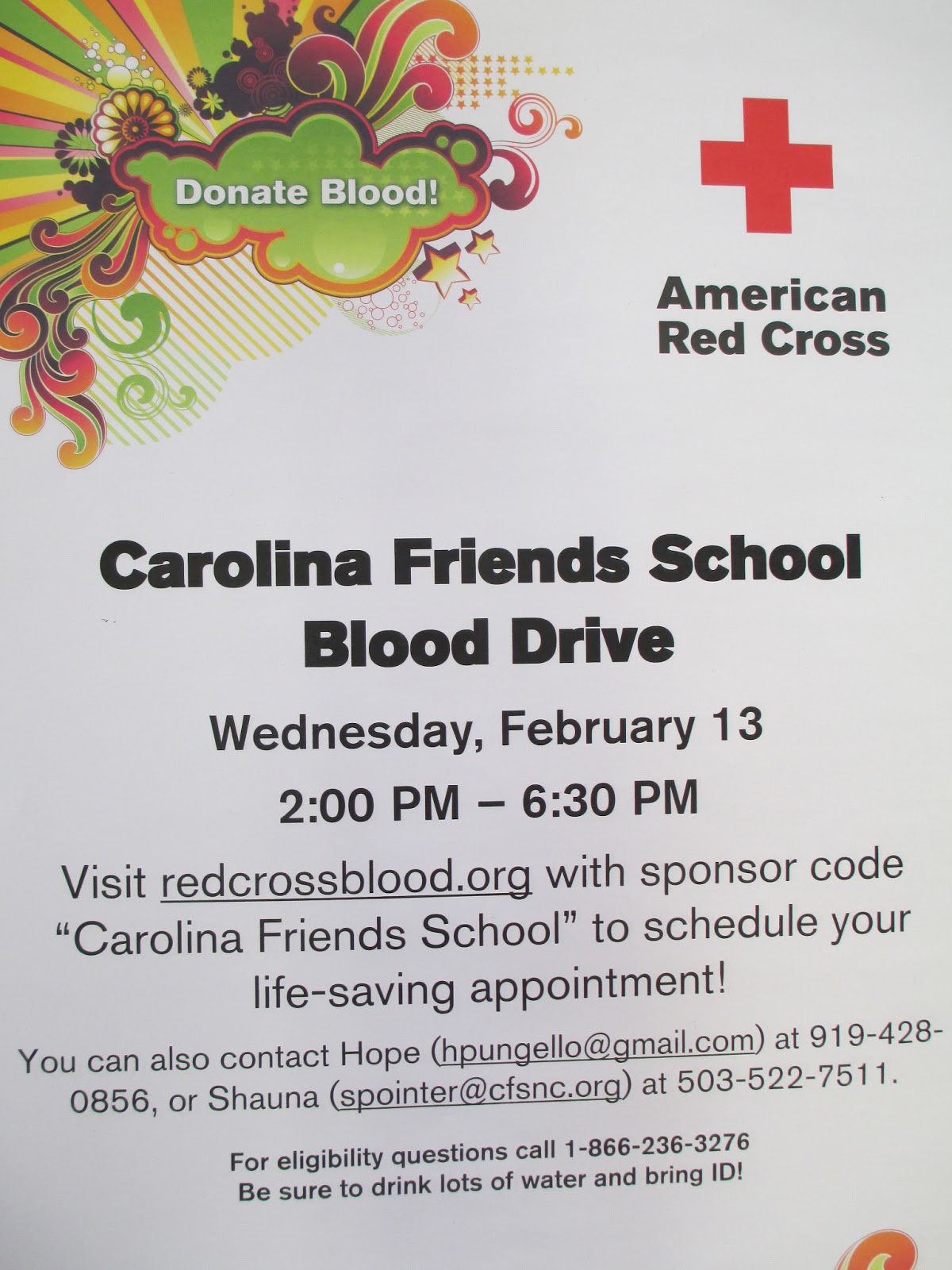 CFS Upper School News: CFS Blood Drive: Wednesday, February 13th