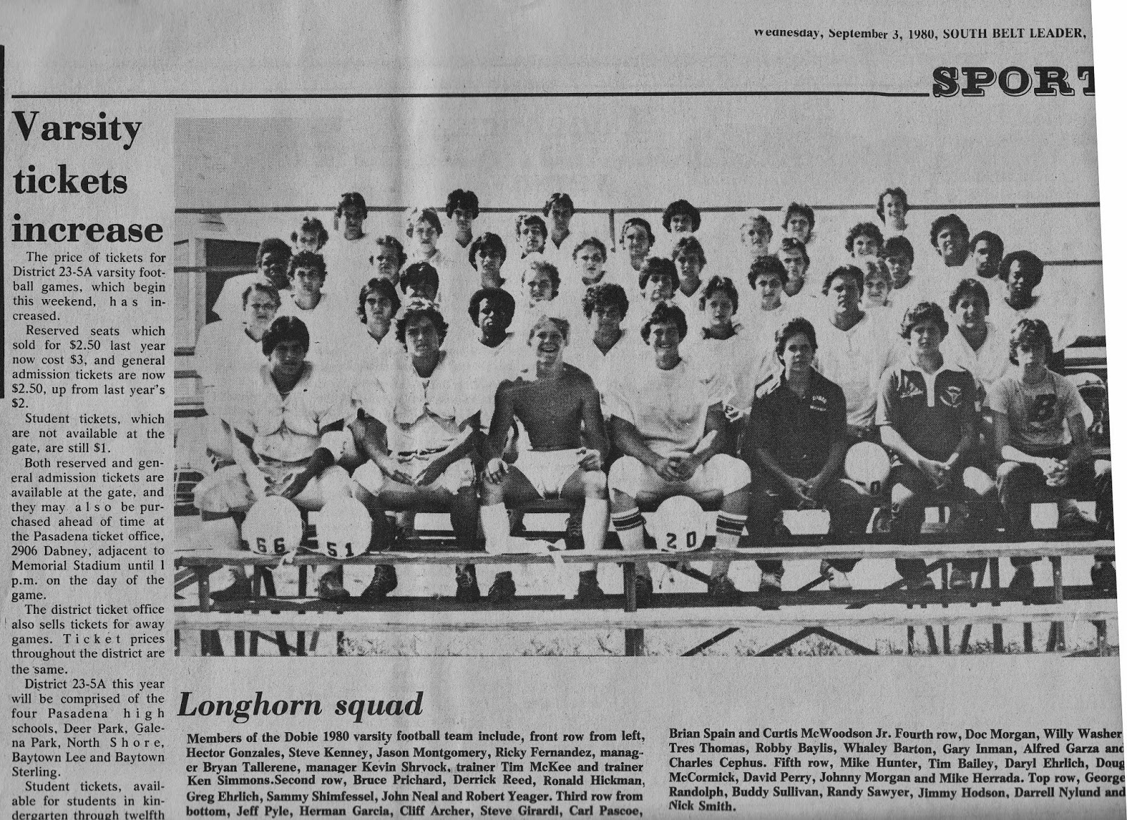 South Belt Houston Digital History Archive: 1980 Sports Team Photos
