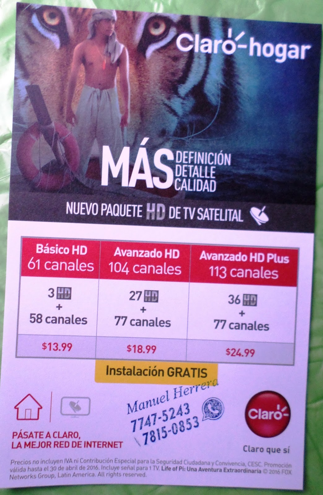 Plan de Celular, TV Cable e Internet Residencial Claro.: 2016