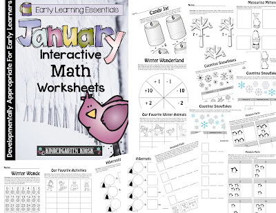Kindergarten Kiosk: January Interactive Math Worksheets