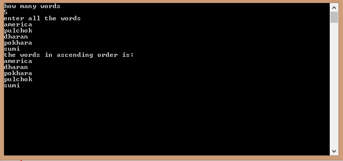 To arrange the entered words in ascending order using string ~ TU IOE ...