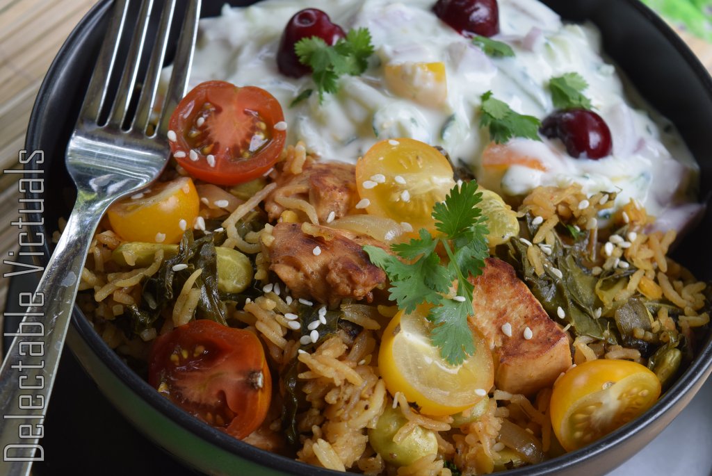 Delectable Victuals: Chicken and Chard Rice with Raita