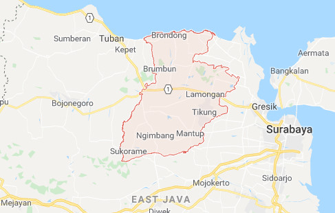 Peta Kota Kabupaten LAMONGAN Jawa Timur (Google Maps)