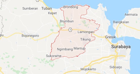 Peta Kota Kabupaten LAMONGAN Jawa Timur (Google Maps)