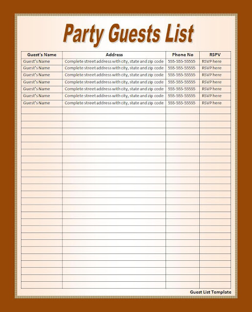 Modèles Microsoft Office: Invité modèle de liste