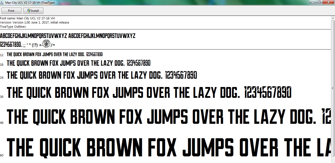 Font Number Football: Font Manchester City UCL 2017 - 2018.
