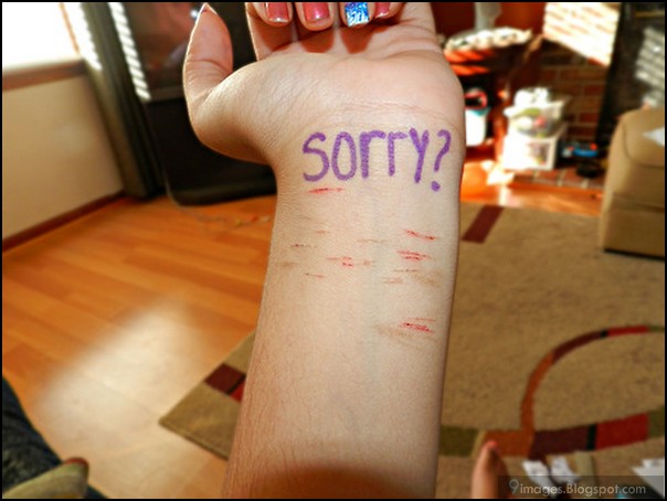Girl, cut, hand, painful, sad, sorry