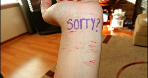 Girl, cut, hand, painful, sad, sorry