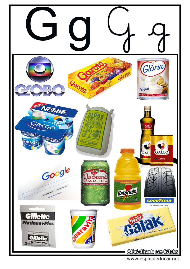 ALFABETO COM RÓTULOS, MARCAS E LOGOTIPOS GRÁTIS PARA VOCÊ IMPRIMIR LETRA G