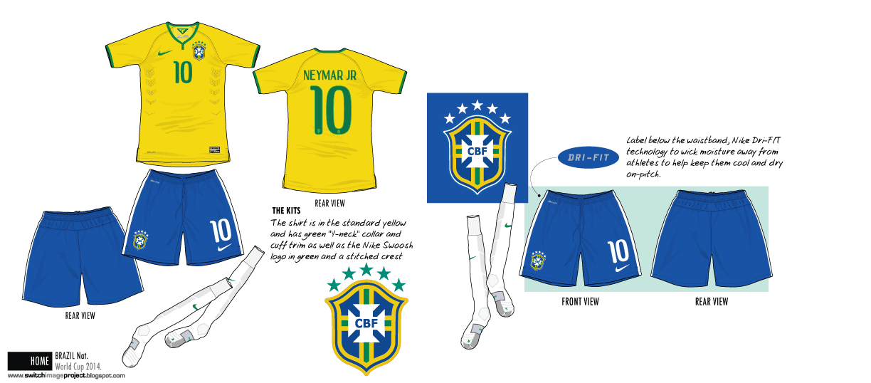 Football teams shirt and kits fan: Kits Brazil home World Cup 2014