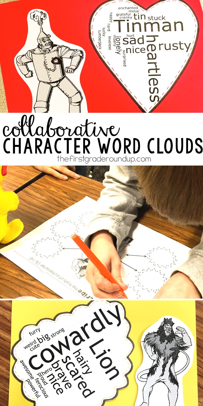 Wizard of Oz Character Traits Activities with word clouds & adjectives ...