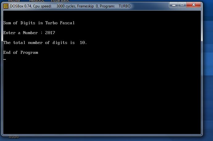 Free Programming Source Codes and Computer Programming Tutorials: Sum of Digits in Turbo Pascal
