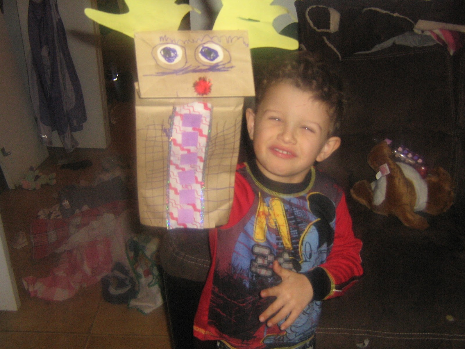 Two Tiny Tyrants: Paper Bag Rudolph Puppet