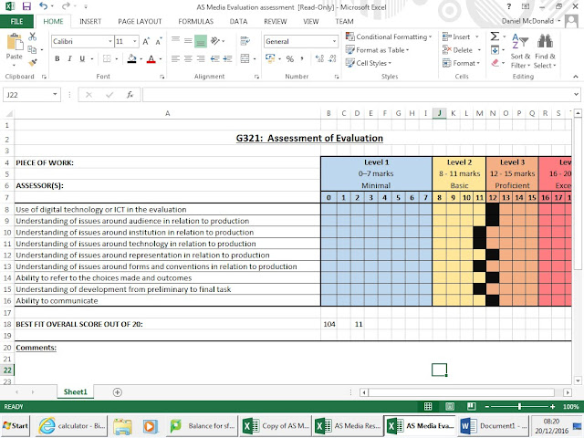 As media studies G321: Marking my working using a mark scheme