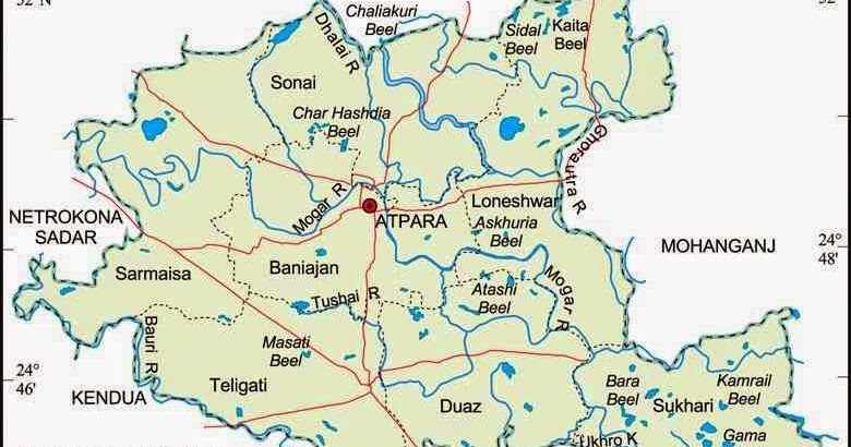 Atpara Upazila Map, Netrokona District, Bangladesh
