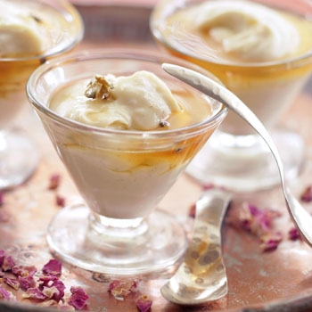 Chilled almond pudding with honey syrup recipe | LEBANESE RECIPES