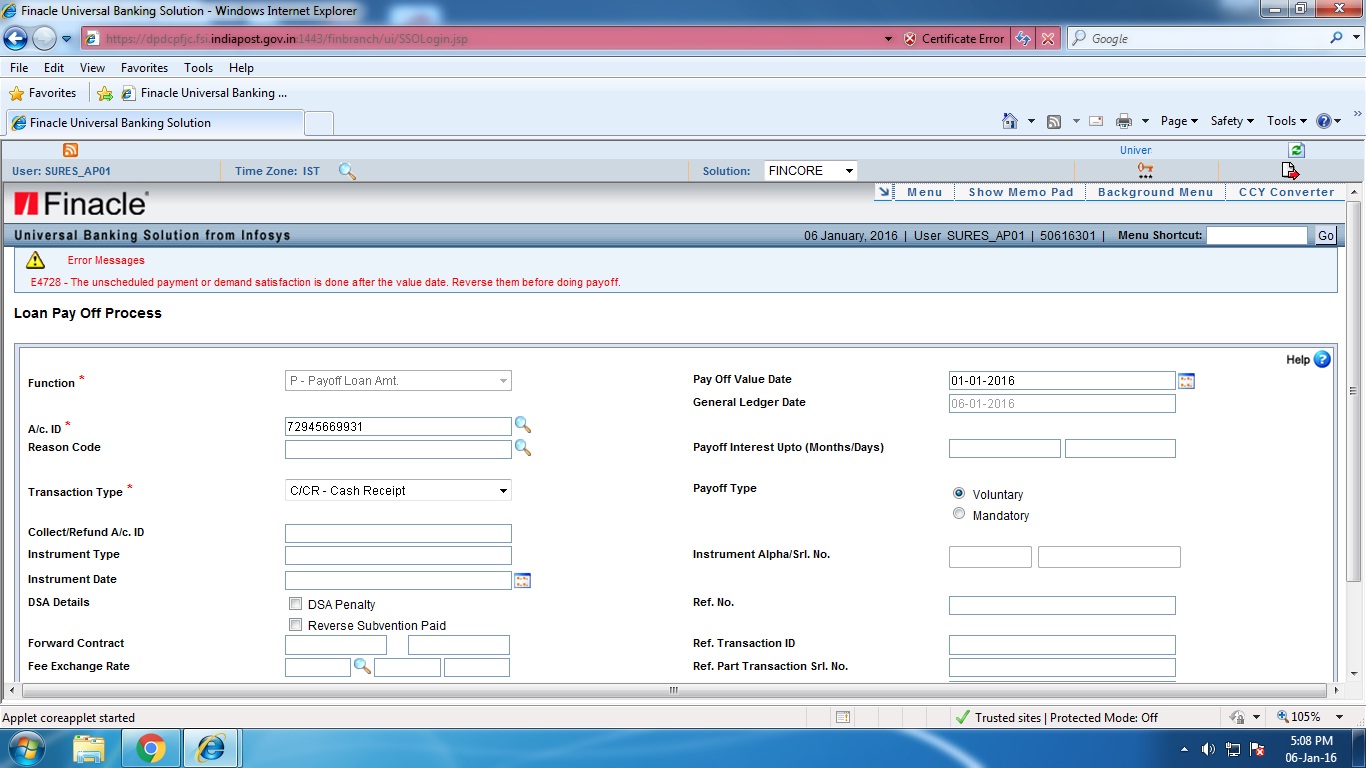 DOP Finacle Tutorials: Solution for RD loan Payoff error-The ...