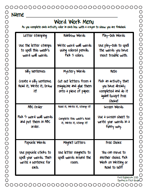 Spotted In First Grade Word Work Menu Freebie Spotted In First Grade Word Work Menu Freebie