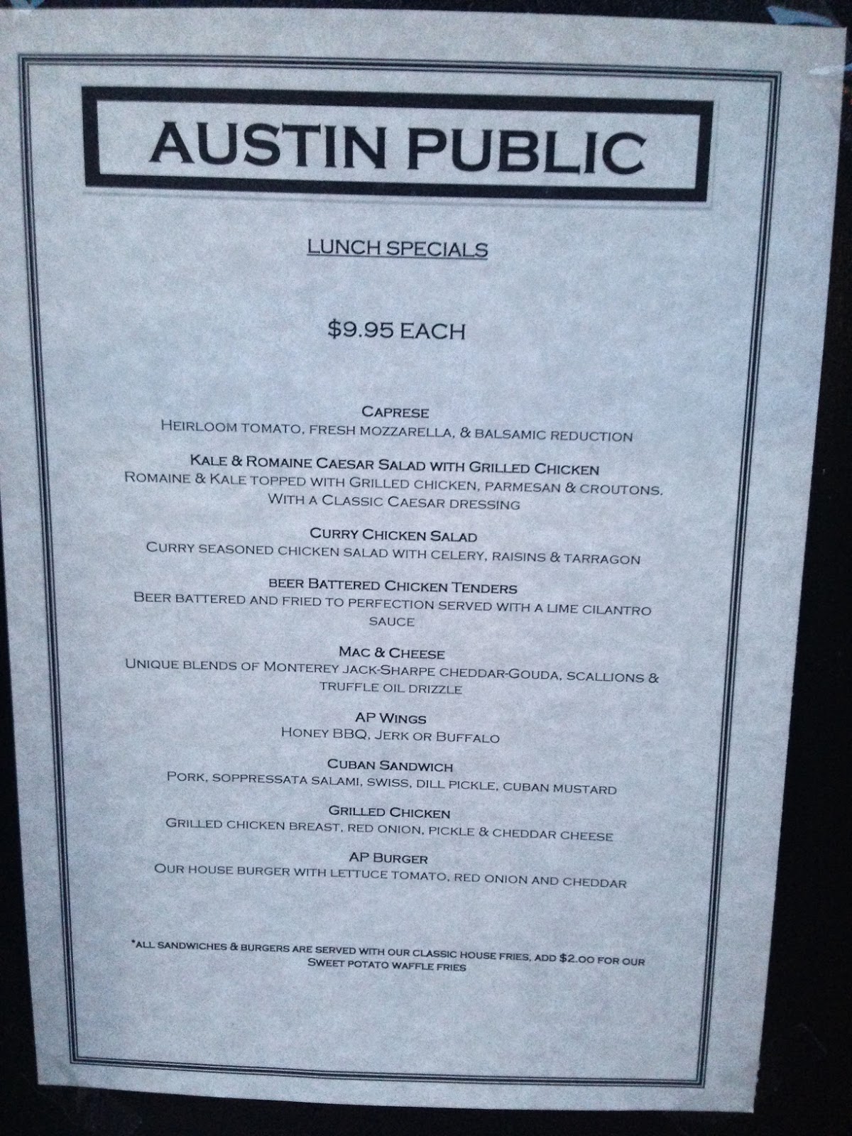 Edge of the City: Austin Public Menu