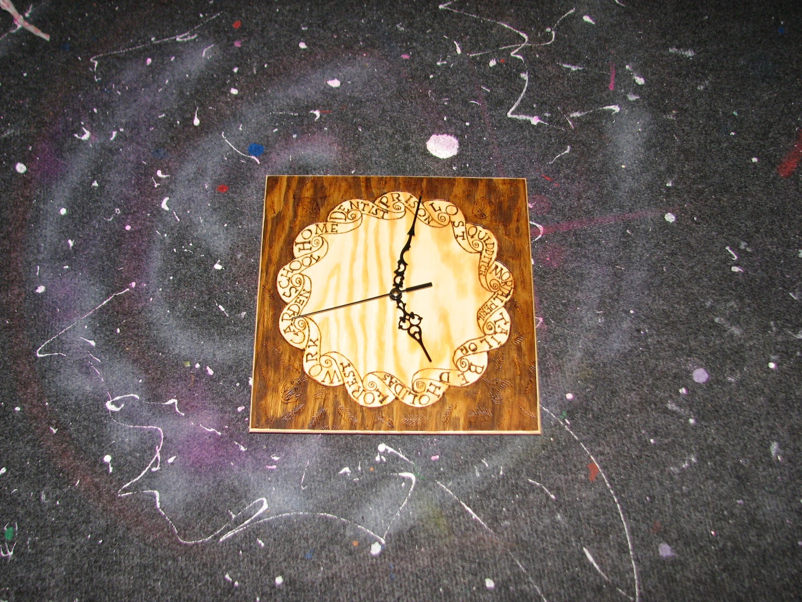 Bazooka Crafts: Wood-Burned Weasley Family Clock