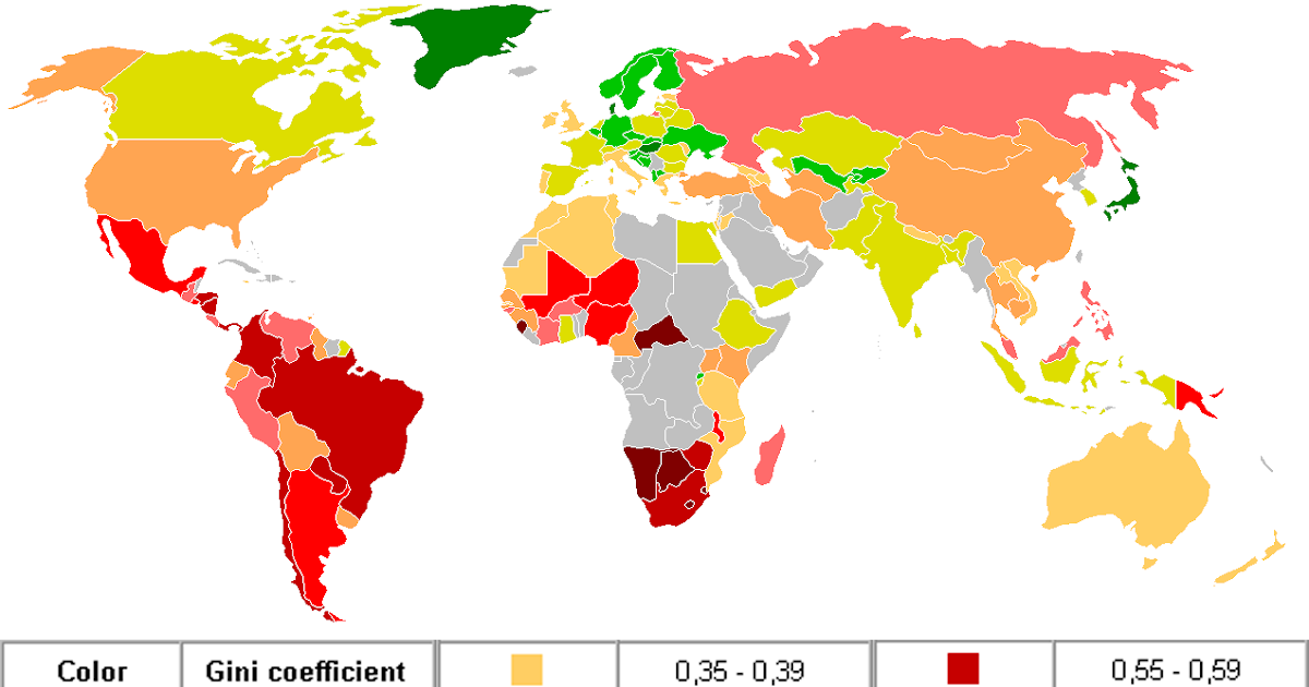 Carte du coefficient de GINI sur les inégalités de revenu