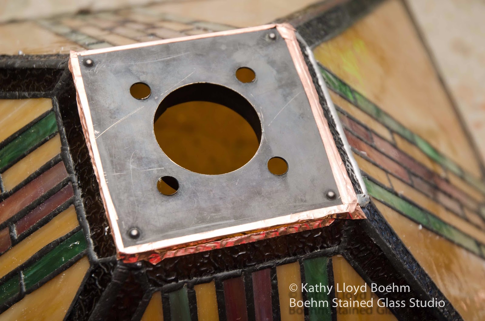 Boehm Stained Glass Blog: Replacing Cap onto Stained Glass Lamp