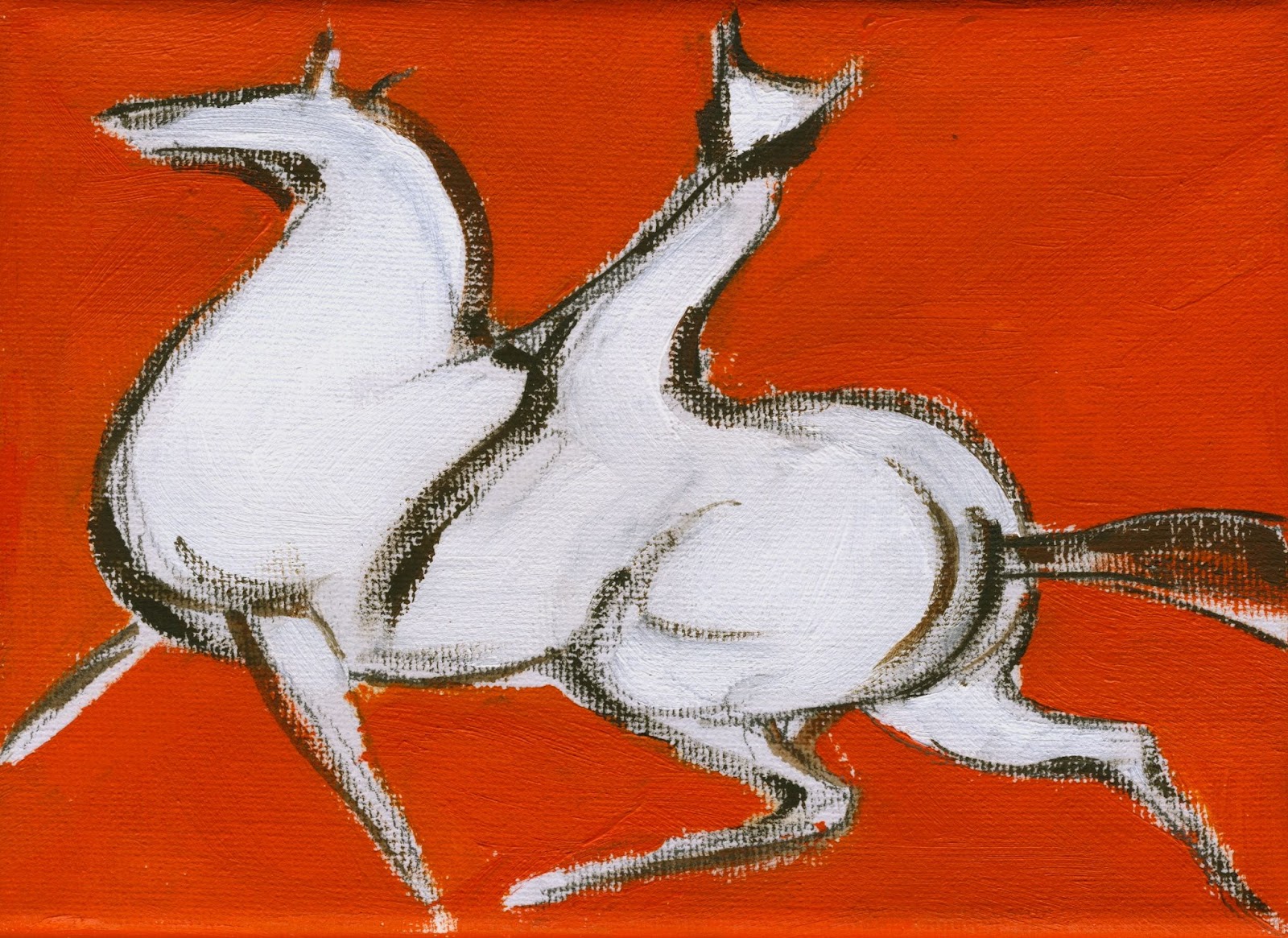 julia midgley drawings: drawing of horse & rider in red