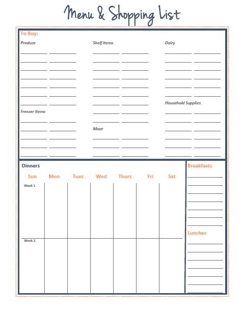 Candidly Emily: Menu & Shopping List Printable