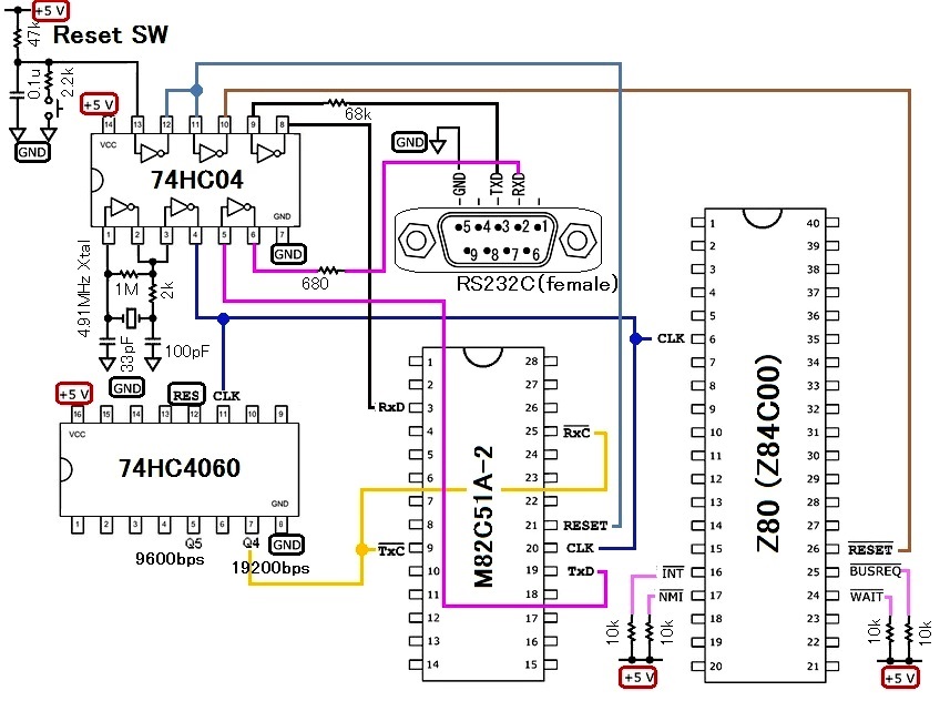 悠々趣味の日々: Z80 SBC（シングルボード・コンピュータ）の製作 （4） 回路と組み立て