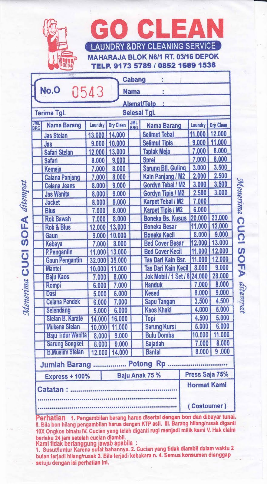 Go Clean - Laundry Depok Maharaja dan Sekitarnya..: Daftar Harga Go Clean