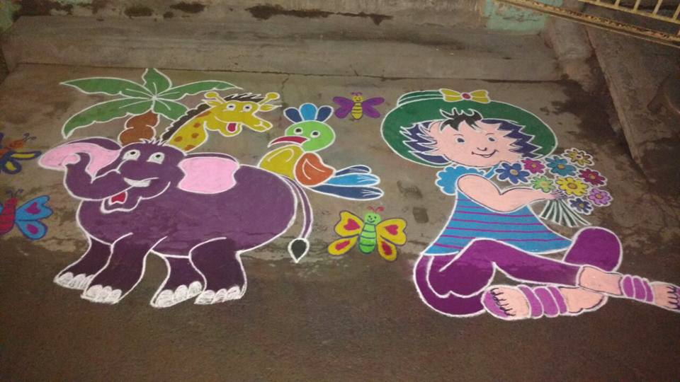 TELUGU WEB WORLD: ALL ANIMALS IN THE FOREST AND BIRDS RANGOLI ART 2017