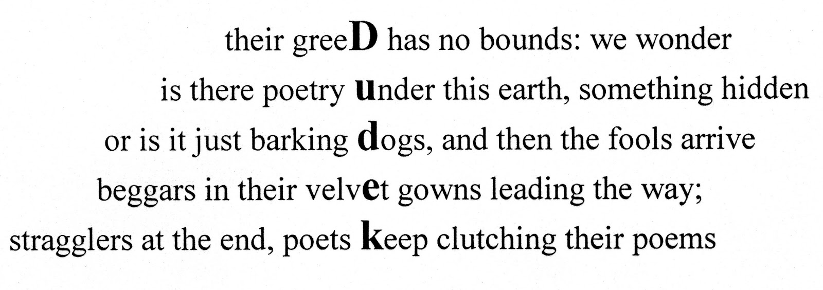 Made in Montreal: duDek and poUnD: six mEsostic poems for dK/ (2)