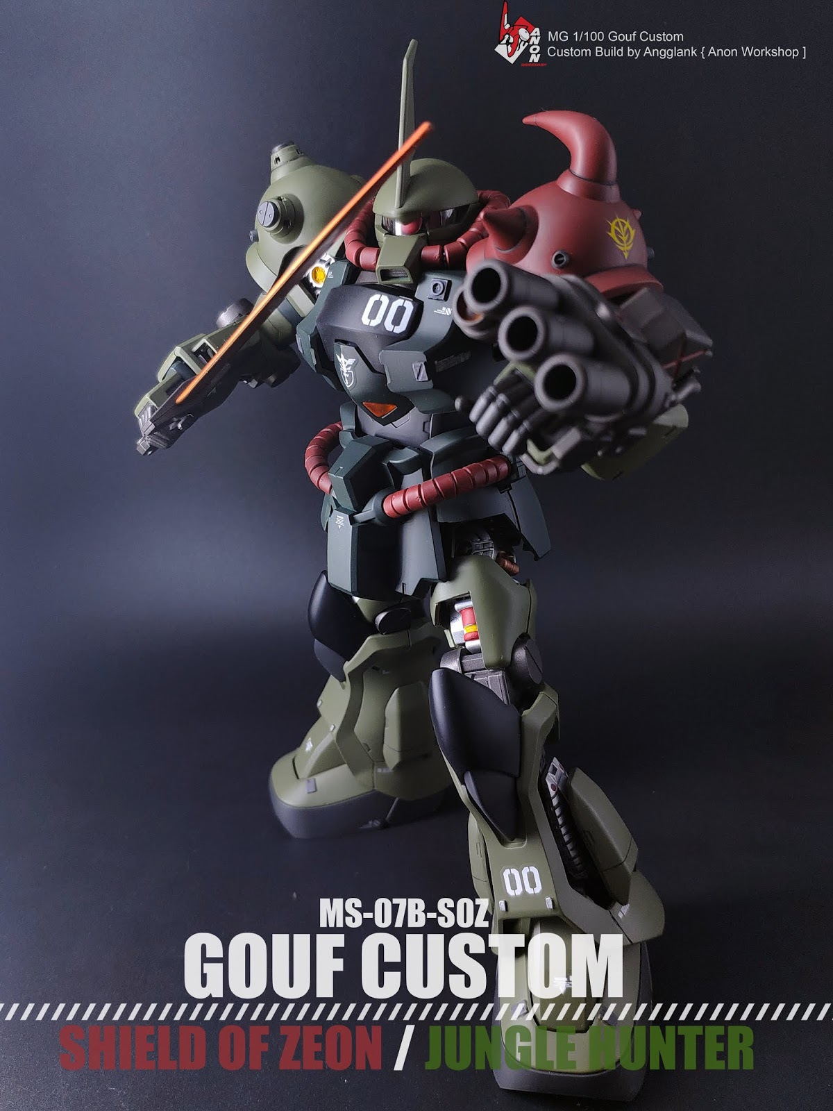 Custom Build: MG 1/100 MS-07B-S0Z GOUF Custom | Shield of Zeon / Jungle ...