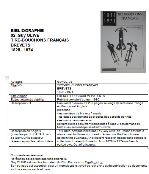 Le blog des tire-bouchons: BIBLIOGRAPHIE 02 : Guy OLIVE - TIRE-BOUCHONS ... Le blog des tire-bouchons: BIBLIOGRAPHIE 02 : Guy OLIVE - TIRE-BOUCHONS ...