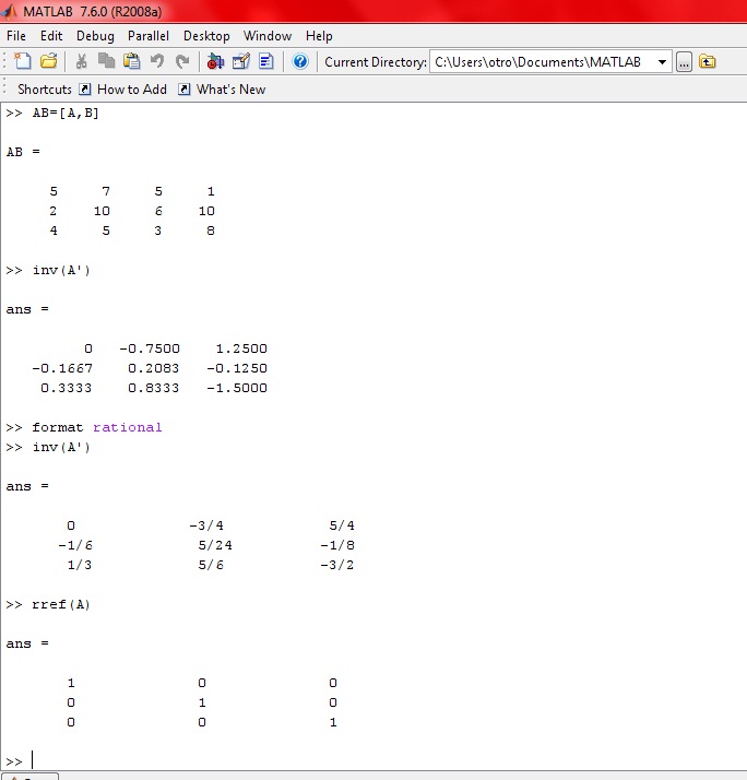 Algebra Lineal: matlab:resolver una matriz por el metodo de gauus jordan