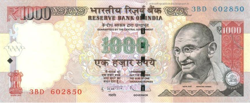 Republic India Coins, Proof Set, Currencies: One Thousand Rupee Note ...
