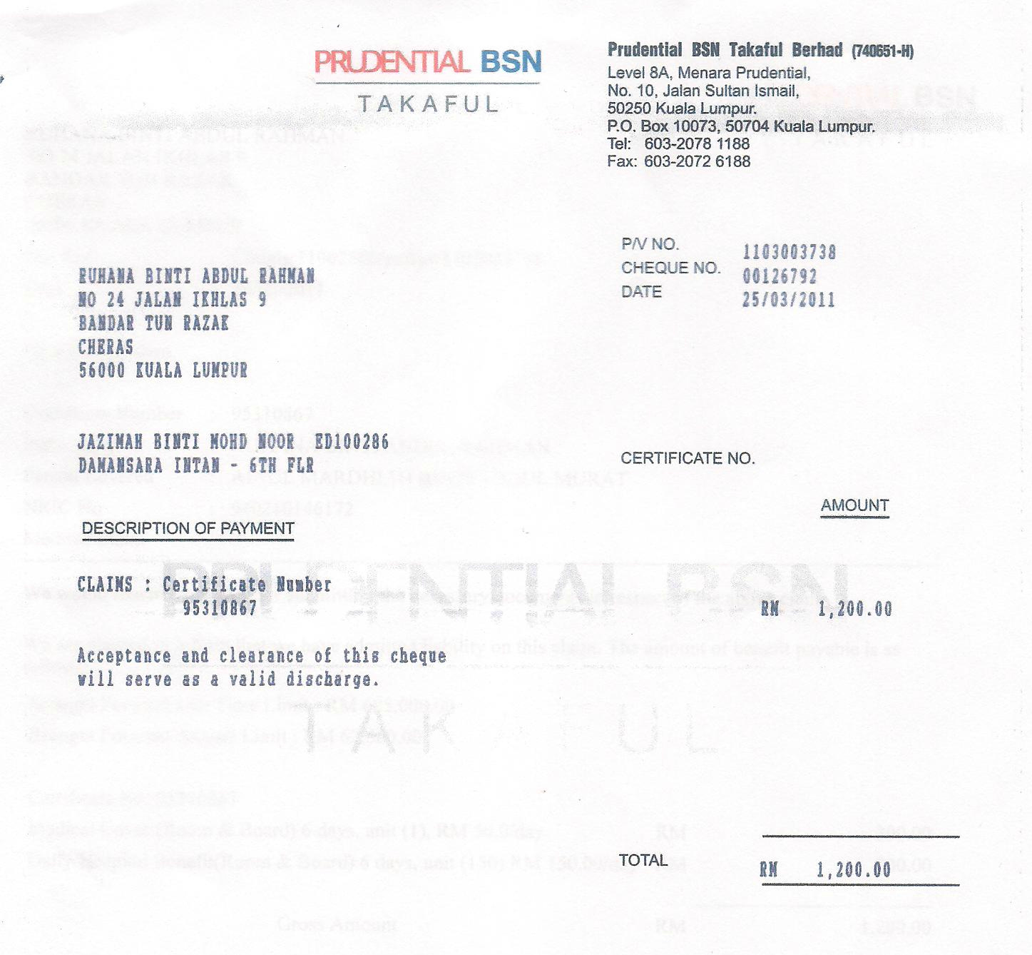 Prudential BSN Takaful: Contoh-contoh claim yang dibuat...