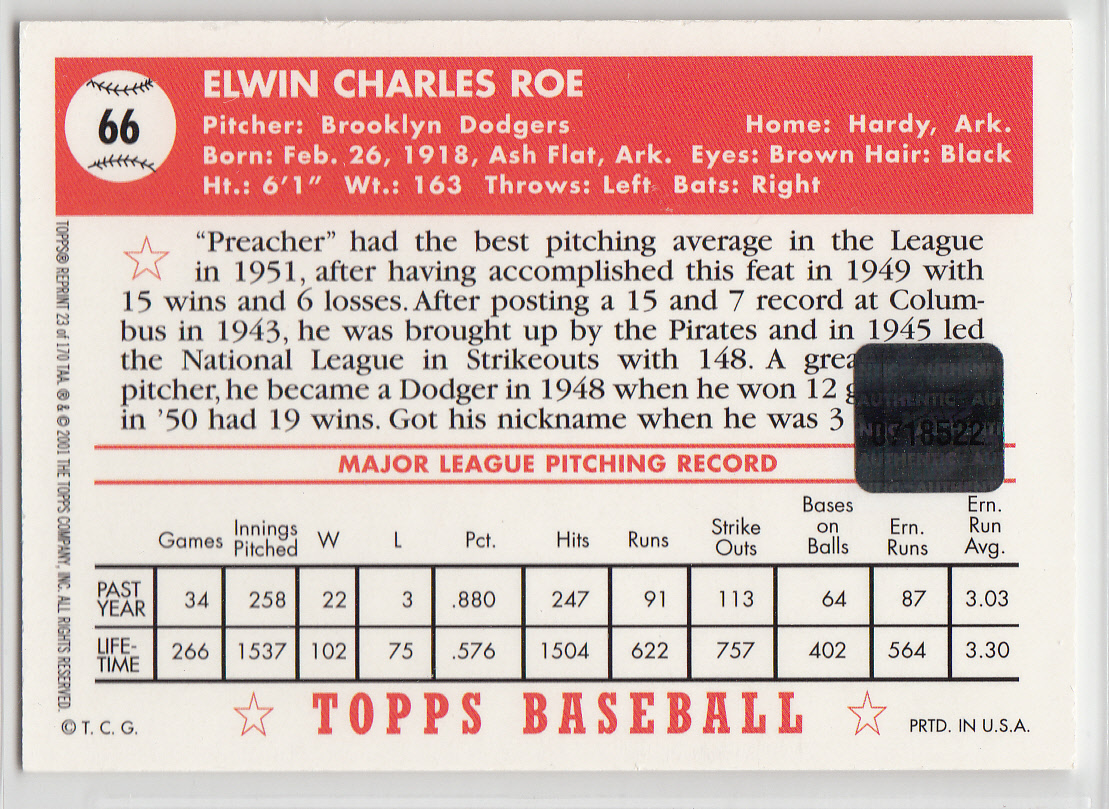 Dodgers Blue Heaven: Collection: Preacher Roe Archives Autographed ...