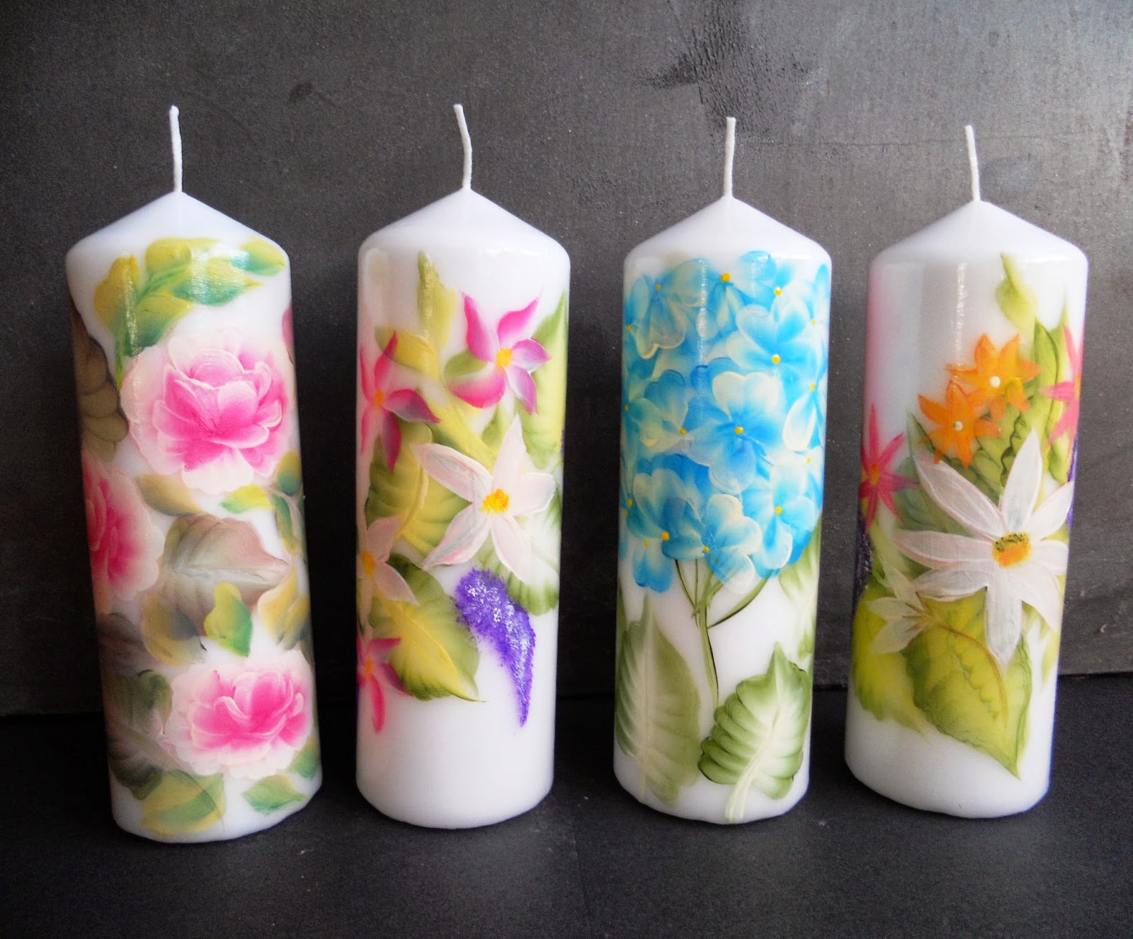 COSEPEGACORTA: VELAS PINTADAS A MANO: Flores silvestres, Hortensias y Rosas