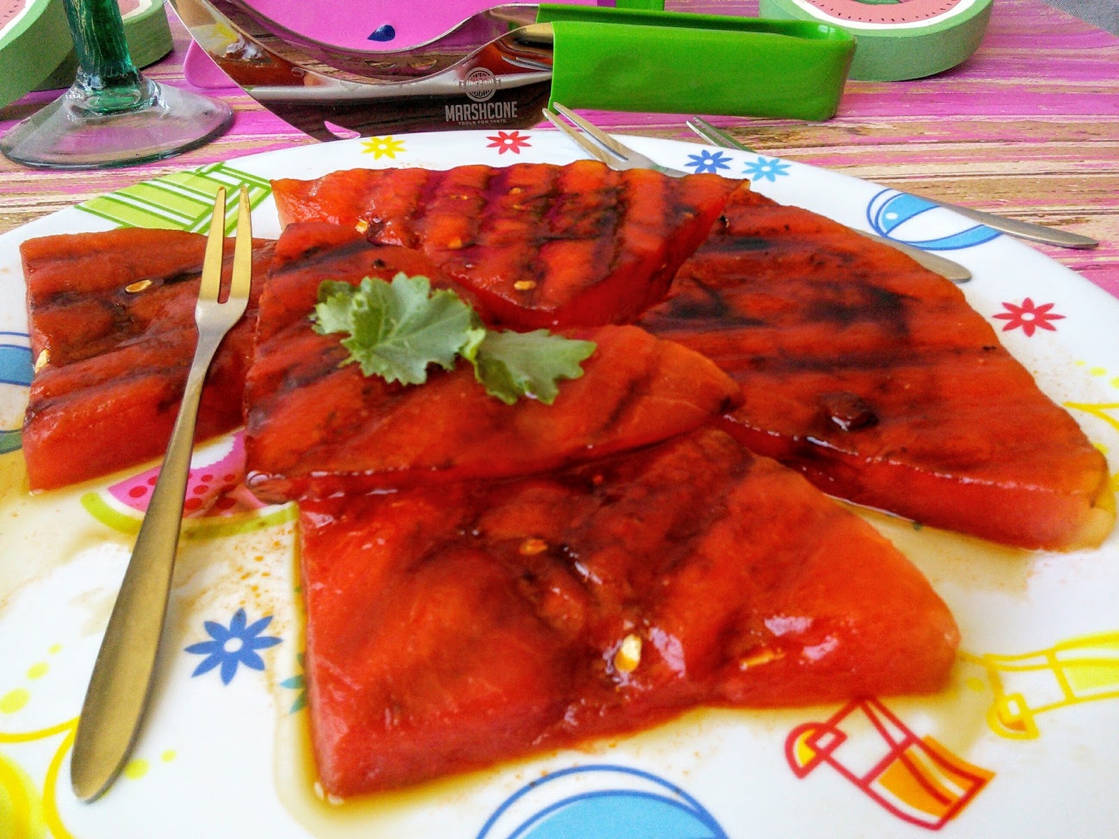 The grilled watermelon will be messy but it tastes so good. The ...