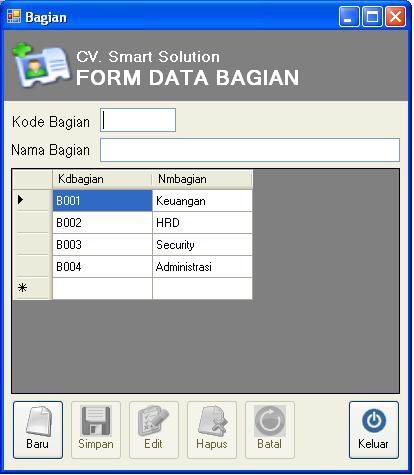 Program VB Net Untuk FORM BAGIAN (Sistem Informasi Penggajian) - Mesran ...