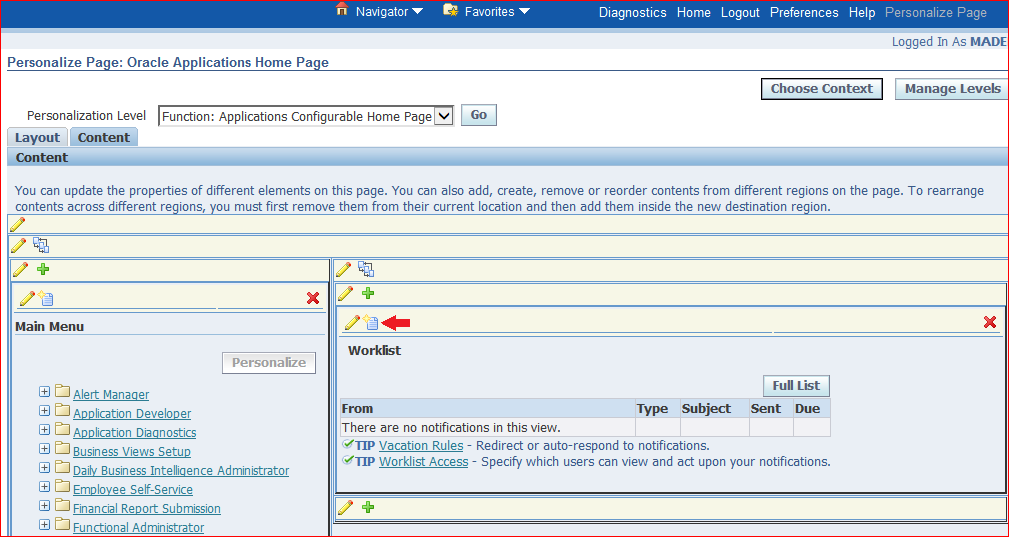 My Oracle Home...: How to add a link to Oracle applications 12.1 home ...