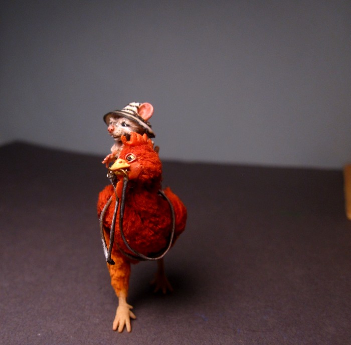Aleah Klay Studio: Miniature Mouse riding a Rooster 1:12 scale ...