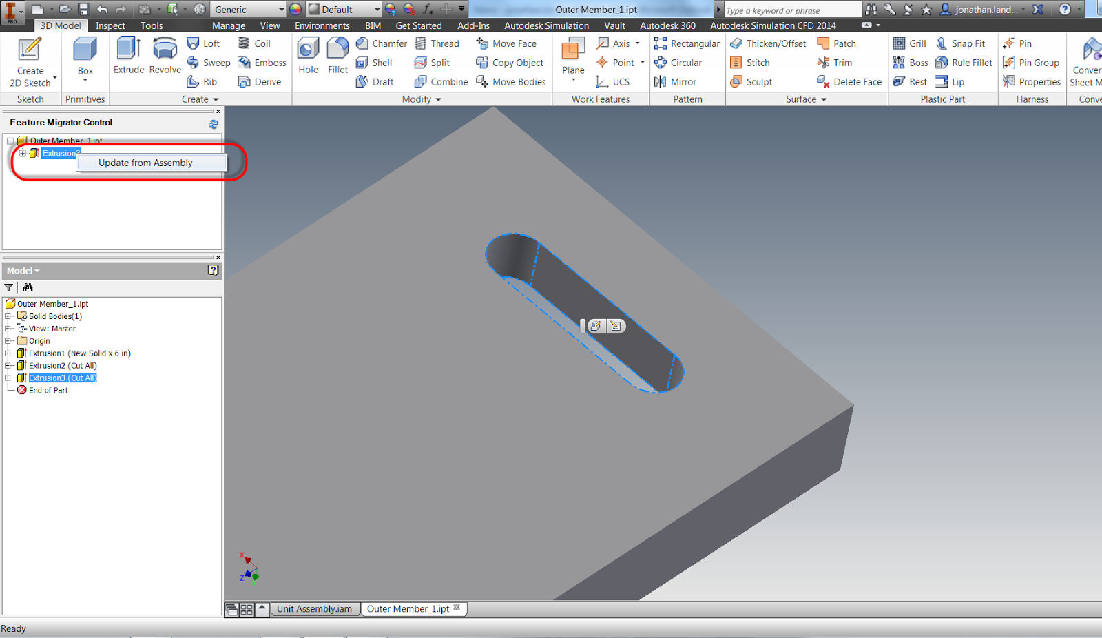 Right click to update the feature