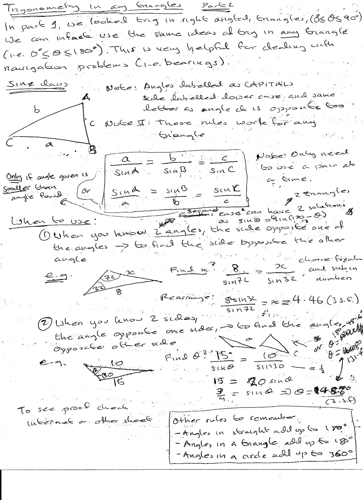 A Level Maths Notes: Trigonometry - Any Triangle