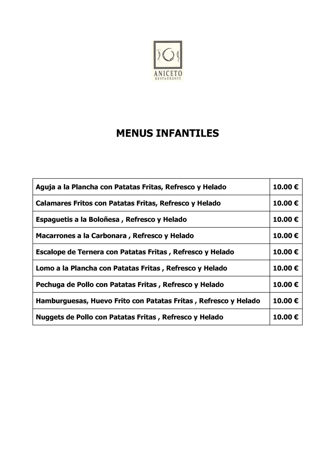 Restaurante Club Natación Almería: CARTA RESTAURANTE Y MENUS INFANTILES