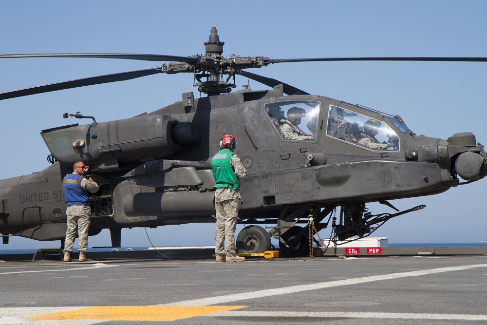 US Army's AH-64D Apache Attack Helicopters Aboard USS Ponce (LPD-15 ...