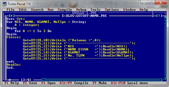 PENGGUNAAN FUNGSI GOTOXY PADA PASCAL - PeiStar